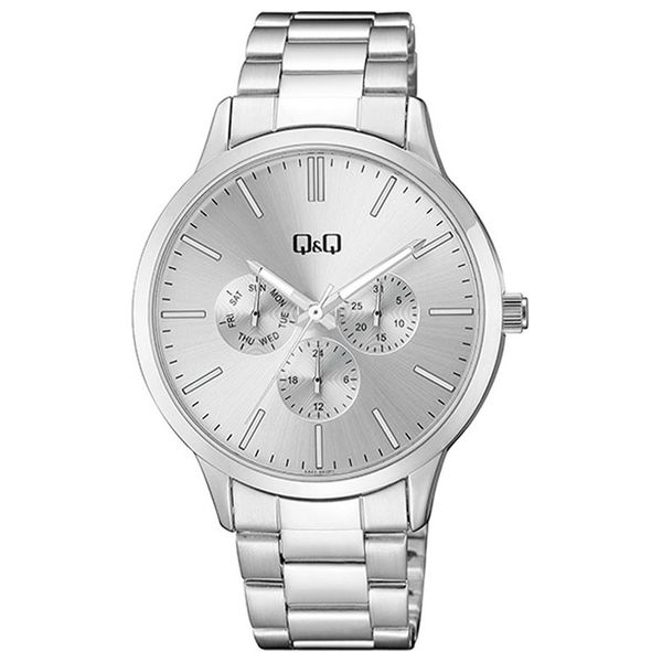 Elryan: Q&Q Watch A01A-001PY For Men - Analog Display, Metal Band - Silver