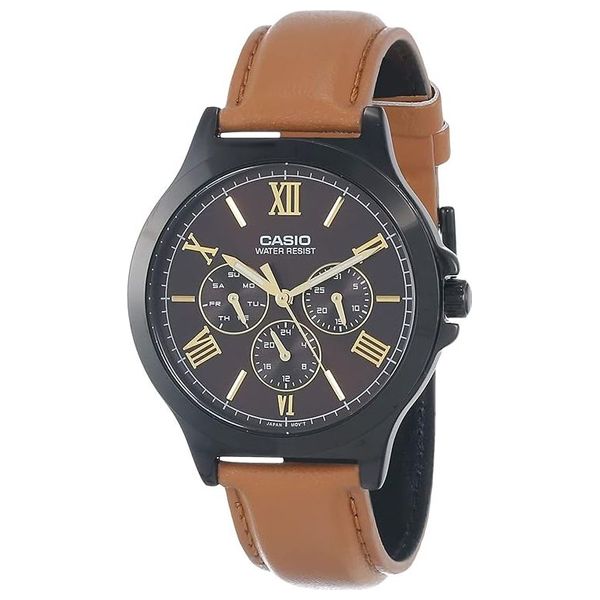 Elryan Casio Watch Mtp V300bl 5audf For Men Analog Display Leather Band Brown