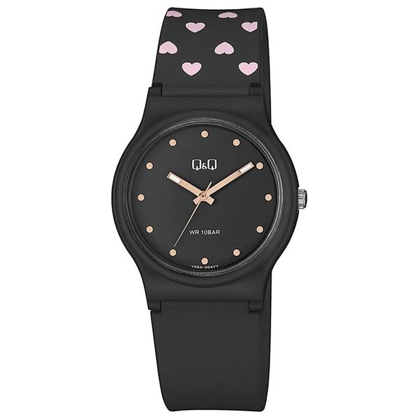 Elryan: Q&Q Watch V06A-004VY For Men - Analog Display, Rubber Band - Black