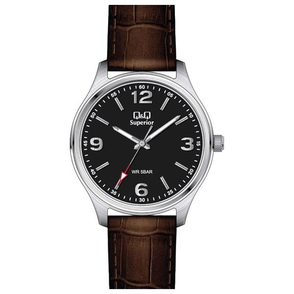 Elryan: Q&Q Watch S00A-005VY For Men - Analog Display, Leather Band - Brown